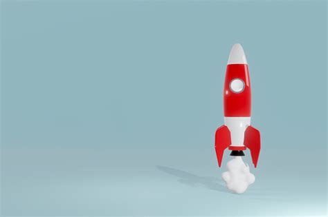 반짝이는 빨간색과 흰색 로켓은 파란색 배경에 대해 이륙합니다 3d 렌더링 로켓에 대한 스톡 사진 및 기타 이미지 로켓 빨강