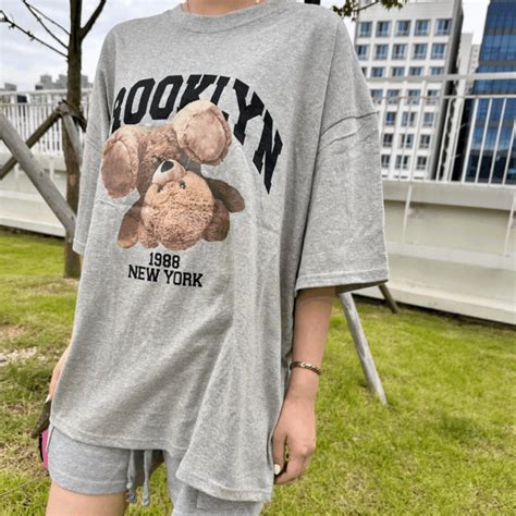 곰돌이t 루즈 오버핏 박스 반팔 티셔츠 에이블리