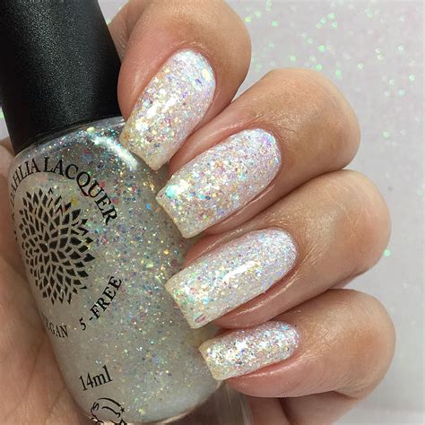 White Iridescent Full Coverage Glitter Nail Polish Lacquer 5 Free
