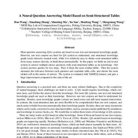 A Neural Question Answering Model Based On Semi Structured Tables Acl Anthology