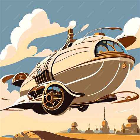 A Flying Steampunk Car Vector Illustration Premium Ai Generated Vector