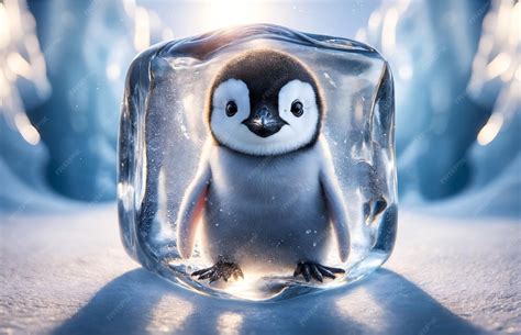 Premium Photo A Penguin Inside A Large Ice Cube
