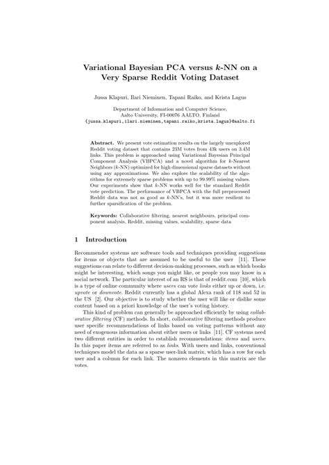 pdf variational bayesian pca versus k nn on a very sparse reddit
