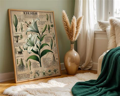 Lily Anatomy Poster Original Drawing Botanical Art Print Flowers Wall Decor Floral Design