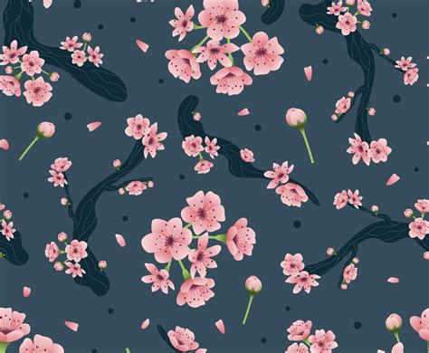 Cherry Blossom Spring Floral Seamless Pattern Vector Art And Graphics