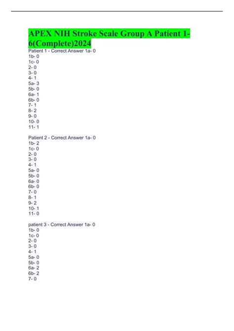 APEX NIH Stroke Scale Group A Patient Complete APEX NIH Stroke Scale Stuvia US