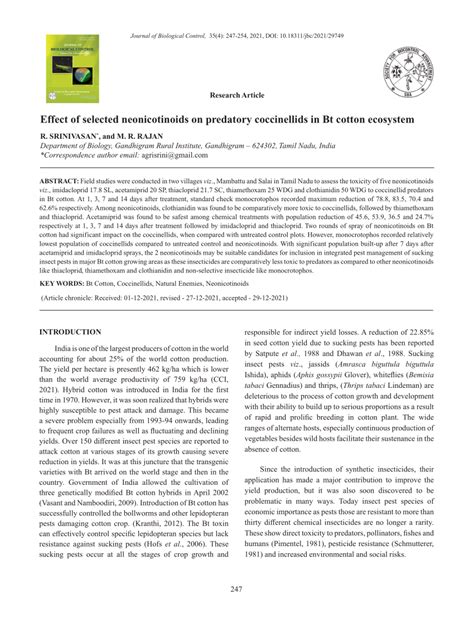 Pdf Effect Of Selected Neonicotinoids On Predatory Coccinellids In Bt