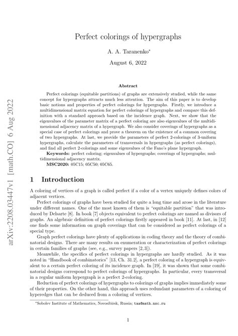 Pdf Perfect Colorings Of Hypergraphs