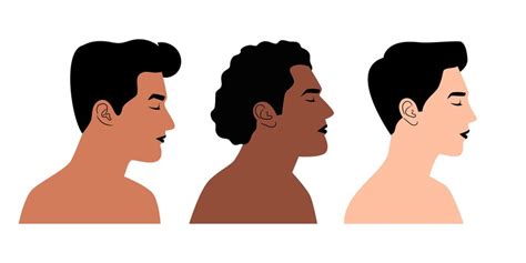 Лица разных национальностей в профиль Мультяшный портрет мужчины без одежды векторная