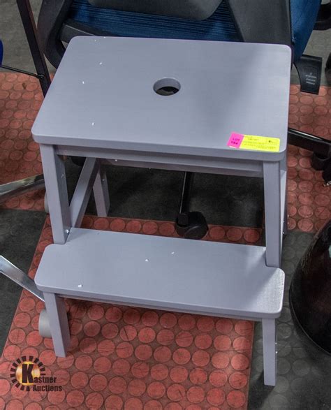 Newly Assembled Gray Compact Wooden 2 Step Stool