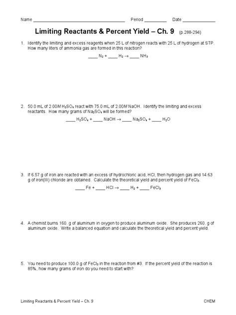 Free Limiting Reactant Worksheet Download Free Limiting Reactant
