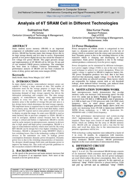 analysis of 6t sram cell in different technologies download free pdf