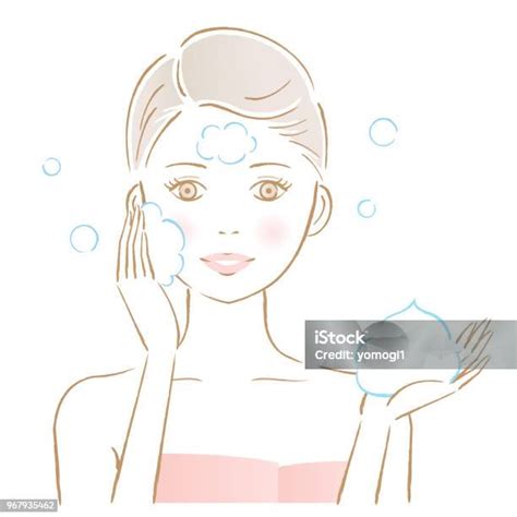 풍부한 거품을 가진 그녀의 얼굴을 세척 하는 여자 피부 관리 및 미용 개념 깨끗한에 대한 스톡 벡터 아트 및 기타 이미지 깨끗한 몸 가꾸기 벡터 Istock