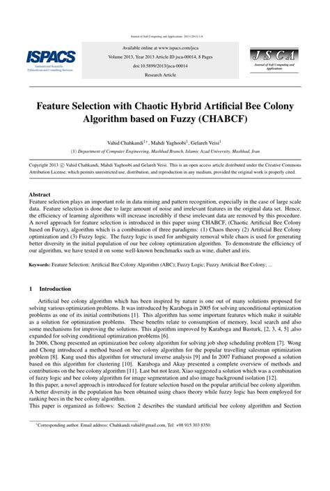 Pdf Feature Selection With Chaotic Hybrid Artificial Bee Colony