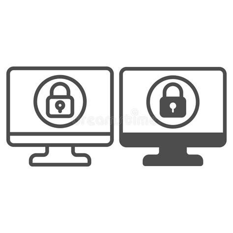 Monitor With Lock Line And Solid Icon Data Protection Concept Vector