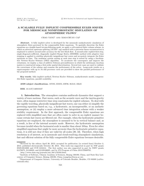 Pdf A Scalable Fully Implicit Compressible Euler Solver For Mesoscale Nonhydrostatic