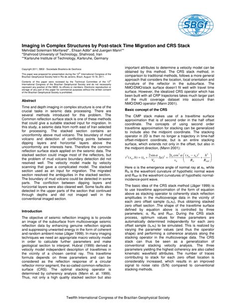 Pdf Imaging In Complex Structures By Post Stack Time Migration And