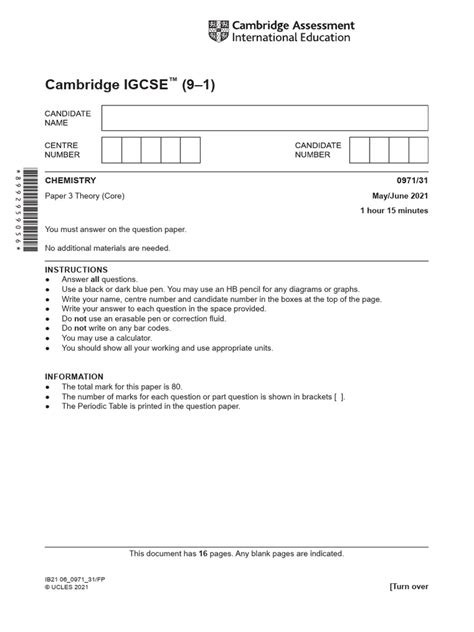 Chemistry Igcse May June 2021 Pdf P3 Theo Pdf Acid Ion