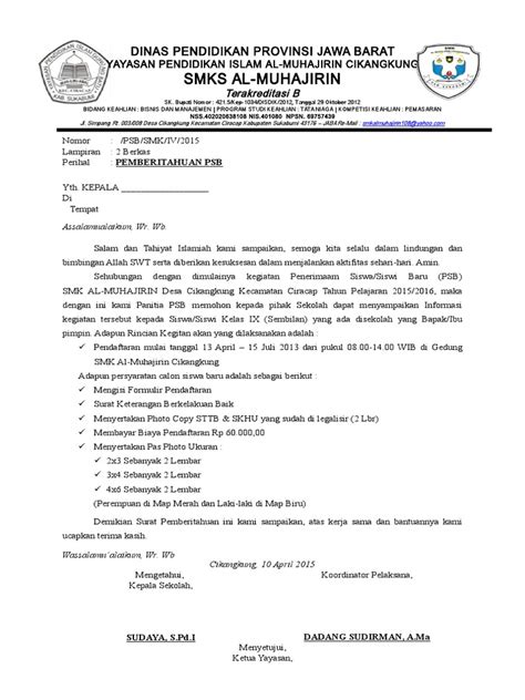 Contoh Surat Psb Pdf