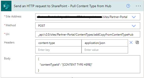 how to pull custom content types from hub using power automate rest api