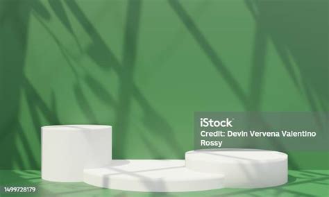 파스텔 녹색 배경에 3d 받침대 연단 이국적인 자연 잎 음영이 있는 미용 화장품 판촉 전시 전시회 3d 렌더링 그림 0명에 대한 스톡 사진 및 기타 이미지 Istock