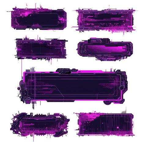 Premium PSD Scifi Text Boxes With Glitched Effect In Purple Colors Futuristic Hitech Badges