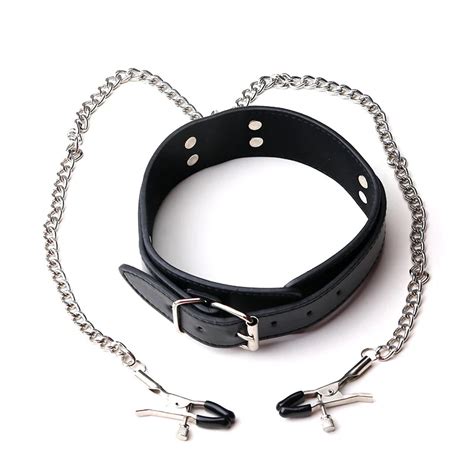 Leather Collars And Nipple Clip Neck Bondage Erotic Ties Necklaces Breast Sex Toy Slaves Bdsm
