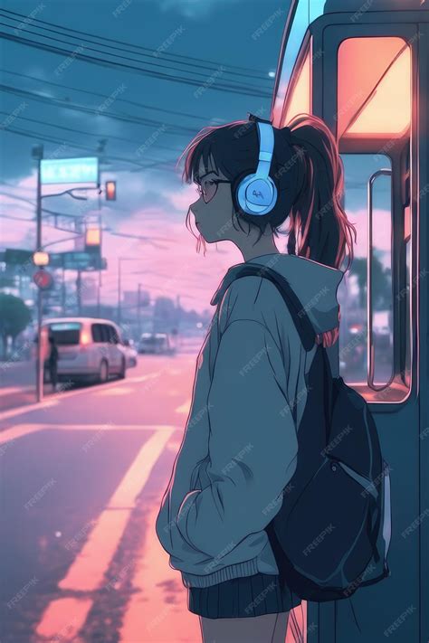 Atmospheric Illustration Of A Girl Wearing Headphones From Anime