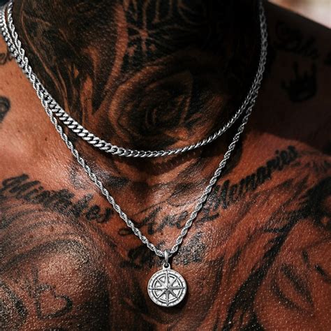 Mens Silver Compass Pendant Virage London