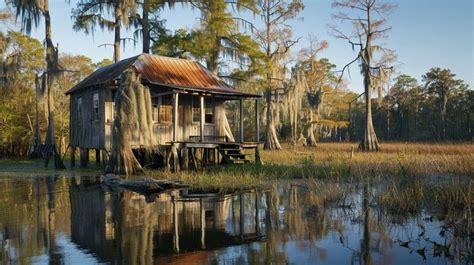 Free Rustic Swamp Cabin Image Cabin Swamp Water Download At Stockcake