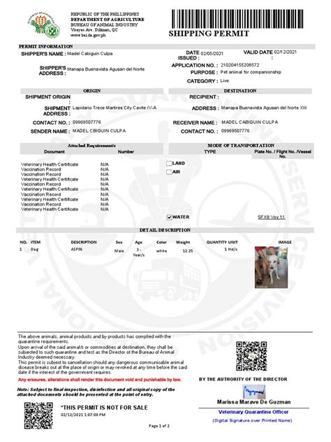 Shipping Permit Details Pdf Quarantine