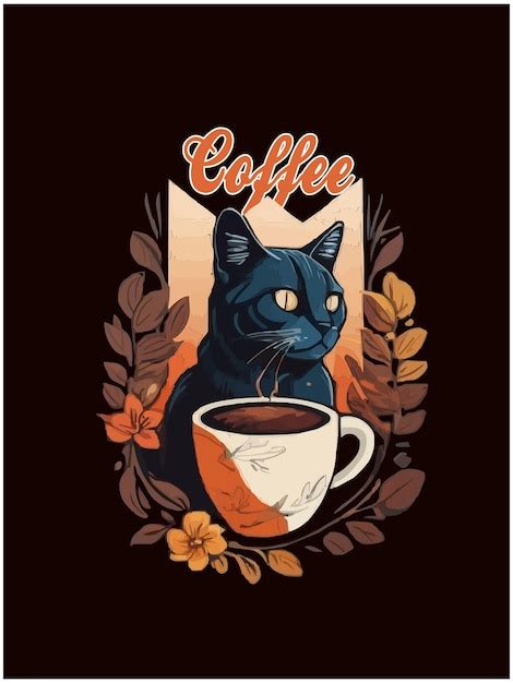 A Store Specializing In Coffee Beans Using A Cat Illustration With A Lot Of Flower Decorations