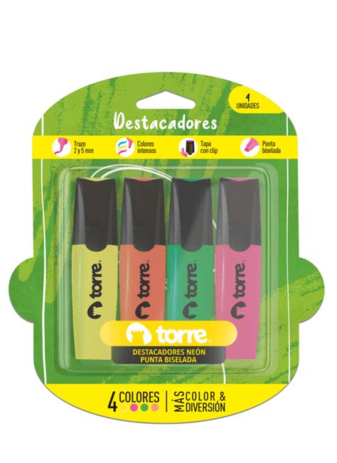 Blister Destacadores 4 Colores Neon Torre