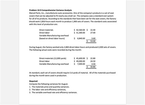 solved problem 10 9 comprehensive variance analysis marvel