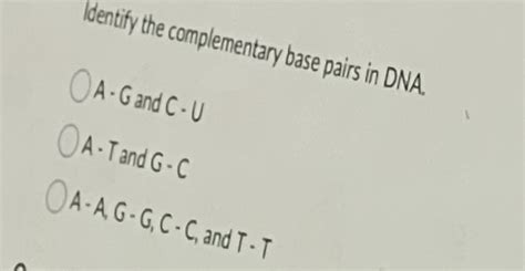 Solved Identify The Complementary Base Pairs In Dna A G ﻿and