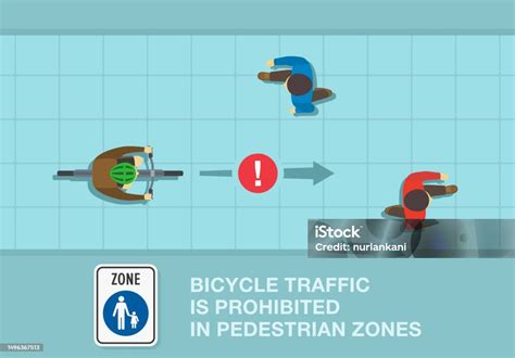 안전한 자전거 타기 및 교통 규제 규칙 보행자 구역 표지판 의미에서 자전거 통행이 금지되어 있습니다 자전거를 탄 보행자와 자전거