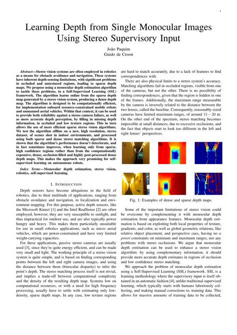 PDF Learning Depth From Single Monocular Images Using Stereo Obstacle Avoidance And