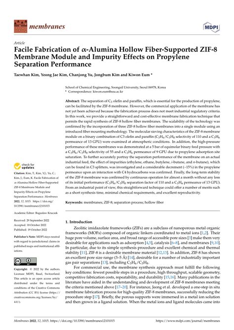 Pdf Facile Fabrication Of α Alumina Hollow Fiber Supported Zif 8