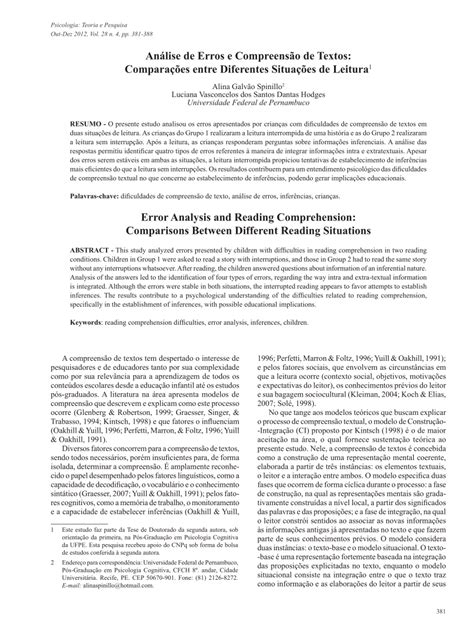 Pdf Error Analysis And Reading Comprehension Comparisons Between