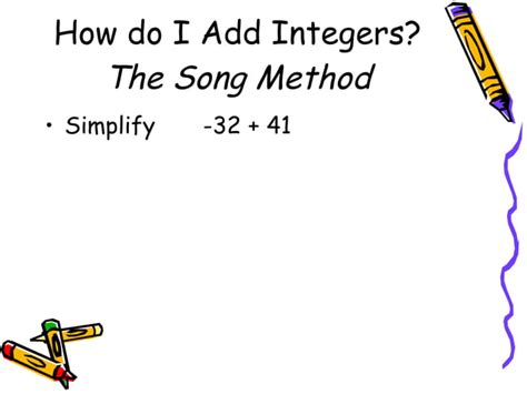 Adding Integers Notes Song Method Ppt