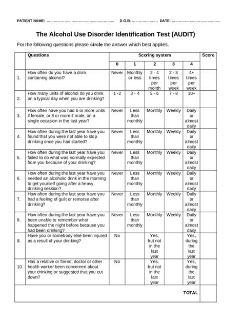 Audit U S Alcohol Use Disorders Identification Test Doc Template Pdffiller
