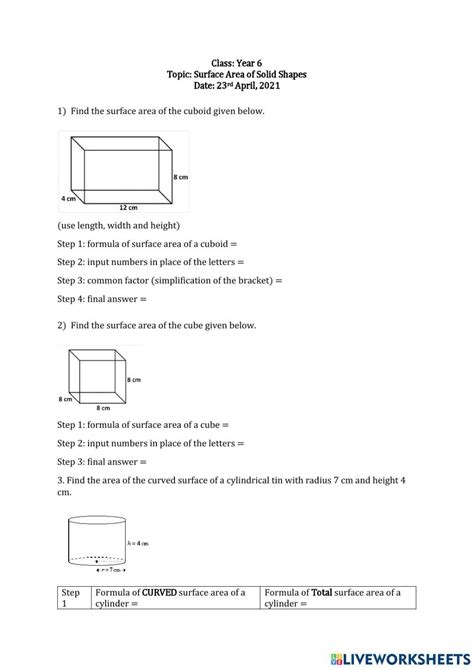 Free Surface Area Of Solids Worksheet Download Free Surface Area Of Solids Worksheet Png Images