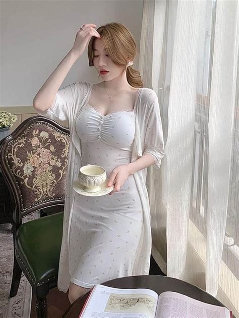 قميص نوم قطن مع روب قصير Divarouj