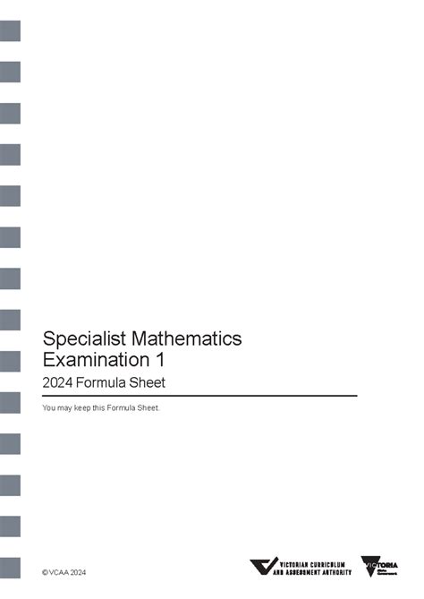 Vce Specialist Mathematics Exam 1 2024 Formula Sheet Studocu