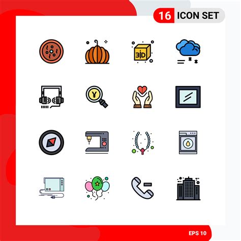 Group Of 16 Flat Color Filled Lines Signs And Symbols For Web Optimization Box Headphone Raining