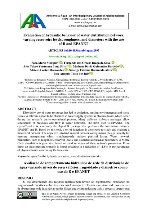Pdf Evaluation Of Hydraulic Behavior Of Water Distribution Network Varying Reservoirs Levels
