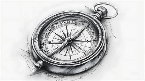 A Handdrawn Illustration Of A Compass In Grayscale Premium Ai
