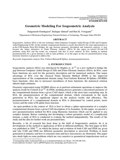 Geometric Modeling For Isogeometric Analysis Ictacem 2014439 Download Free Pdf Finite