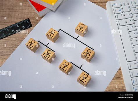 Company Hierarchical Organizational Chart Using Wooden Blocks With Copy