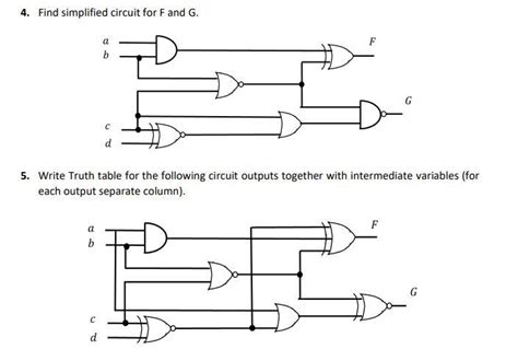 solved 4 find simplified circuit for f and g 5 write